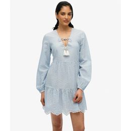 Superdry Damen Gestuftes Minikleid mit Lochstickerei Light Blue - Gr&ouml;&szlig;e: 40 21442365006882U7019