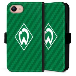 DeinDesign iPhone 16e Handy Klapph&uuml;lle Handyh&uuml;lle aus Kunst Leder schwarz Flip Case Carbon Official Licensed Product Sv Werder Bremen Sideflip mit Lasche