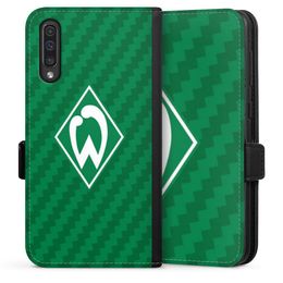 DeinDesign Galaxy A50 Handy Klapph&uuml;lle Handyh&uuml;lle aus Kunst Leder schwarz Flip Case Carbon Official Licensed Product Sv Werder Bremen Sideflip mit Lasche