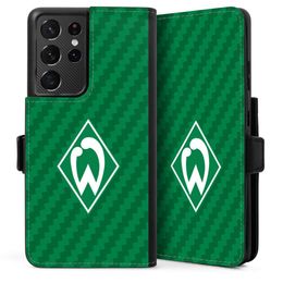 DeinDesign Galaxy S21 Ultra 5G Handy Klapph&uuml;lle Handyh&uuml;lle aus Kunst Leder schwarz Flip Case Carbon Official Licensed Product Sv Werder Bremen Sideflip mit 
