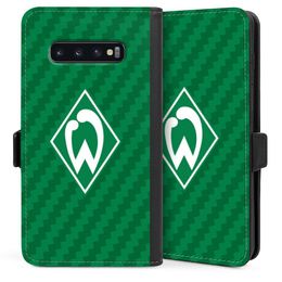DeinDesign Galaxy S10 Plus Handy Klapph&uuml;lle Handyh&uuml;lle aus Kunst Leder schwarz Flip Case Carbon Official Licensed Product Sv Werder Bremen Sideflip mit Lasche