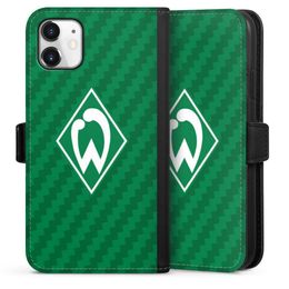 DeinDesign iPhone 11 Handy Klapph&uuml;lle Handyh&uuml;lle aus Kunst Leder schwarz Flip Case Carbon Official Licensed Product Sv Werder Bremen Sideflip mit Lasche