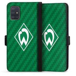 DeinDesign Galaxy A51 Handy Klapph&uuml;lle Handyh&uuml;lle aus Kunst Leder schwarz Flip Case Carbon Official Licensed Product Sv Werder Bremen Sideflip mit Lasche