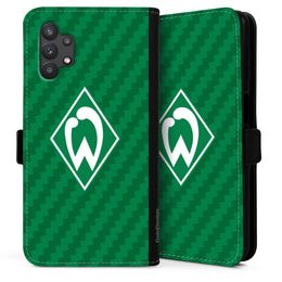 DeinDesign Galaxy A32 5G Handy Klapph&uuml;lle Handyh&uuml;lle aus Kunst Leder schwarz Flip Case Carbon Official Licensed Product Sv Werder Bremen Sideflip mit langer 