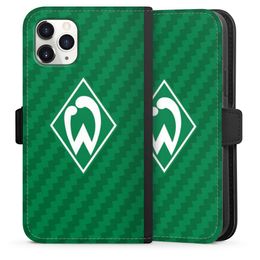 DeinDesign iPhone 11 Pro Handy Klapph&uuml;lle Handyh&uuml;lle aus Kunst Leder schwarz Flip Case Carbon Official Licensed Product Sv Werder Bremen Sideflip mit Lasche