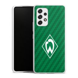 DeinDesign Galaxy A53 5G Handy Silikon H&uuml;lle Case wei&szlig; Handyh&uuml;lle Carbon Official Licensed Product Sv Werder Bremen Silikon Case