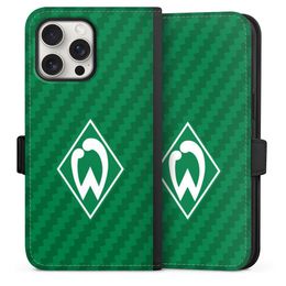 DeinDesign iPhone 15 Pro Max Handy Klapph&uuml;lle Handyh&uuml;lle aus Kunst Leder schwarz Flip Case Carbon Official Licensed Product Sv Werder Bremen Sideflip mit Lasche