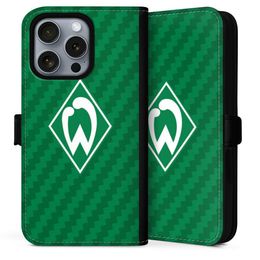 DeinDesign iPhone 16 Pro Max Handy Klapph&uuml;lle Handyh&uuml;lle aus Kunst Leder schwarz Flip Case Carbon Official Licensed Product Sv Werder Bremen Sideflip mit Lasche