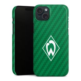 DeinDesign iPhone 15 Plus Handy Premium Case Smartphone Handyh&uuml;lle Schutzh&uuml;lle gl&auml;nzend Carbon Official Licensed Product Sv Werder Bremen Premium Case
