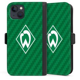 DeinDesign iPhone 13 Handy Klapph&uuml;lle Handyh&uuml;lle aus Kunst Leder schwarz Flip Case Carbon Official Licensed Product Sv Werder Bremen Sideflip mit Lasche