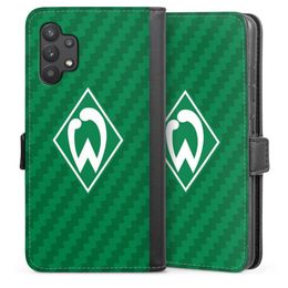 DeinDesign Galaxy A32 4G Handy Klapph&uuml;lle Handyh&uuml;lle aus Kunst Leder schwarz Flip Case Carbon Official Licensed Product Sv Werder Bremen Sideflip mit Lasche