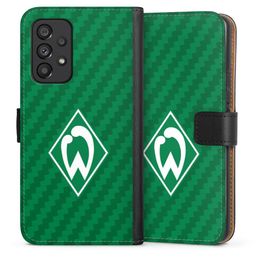 DeinDesign Galaxy A53 5G Handy Klapph&uuml;lle Handyh&uuml;lle aus Kunst Leder schwarz Flip Case Carbon Official Licensed Product Sv Werder Bremen Sideflip mit langer 