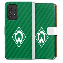 DeinDesign Galaxy A33 5G Handy Klapph&uuml;lle Handyh&uuml;lle aus Kunst Leder wei&szlig; Flip Case Carbon Official Licensed Product Sv Werder Bremen Sideflip mit Lasche