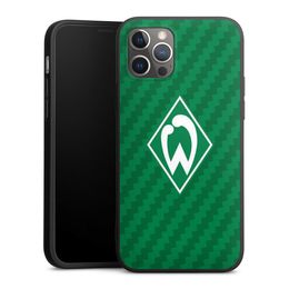 DeinDesign iPhone 12 Pro Handy Premium Silikon H&uuml;lle Handyh&uuml;lle schwarz Case Carbon Official Licensed Product Sv Werder Bremen Silikon Premium Case