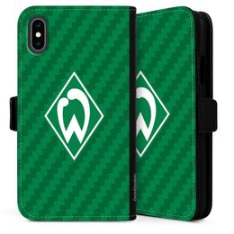 DeinDesign iPhone X Handy Klapph&uuml;lle Handyh&uuml;lle aus Kunst Leder schwarz Flip Case Carbon Official Licensed Product Sv Werder Bremen Sideflip mit langer Lasche