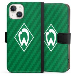 DeinDesign iPhone 14 Handy Klapph&uuml;lle Handyh&uuml;lle aus Kunst Leder schwarz Flip Case Carbon Official Licensed Product Sv Werder Bremen Sideflip mit Lasche
