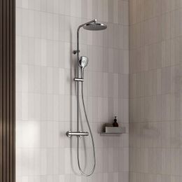 Fortis Wellness flat 250 XL Duschsystem mit Thermostat, 3-Strahl-Handbrause Push und Kopfbrause, 1046378PC,