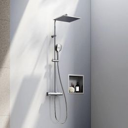 Fortis Spa flat 300 XXL Duschsystem mit Thermostat, 3-Strahl-Handbrause Push und Metall-Kopfbrause, 1070054PC,