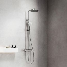 Fortis Wellness flat 250 XL Duschsystem mit Thermostat, 3-Strahl-Handbrause Push und Metall-Kopfbrause extraflach, 1069971PC,