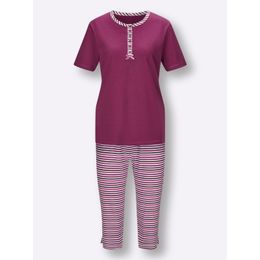 w&auml;schepur w&auml;schepur Damen Capri-Schlafanz&uuml;ge mit Knopfleiste, malve + malve-geringelt, Gr&ouml;&szlig;e 40/42
