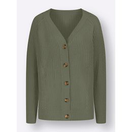 WITT Damen Strickjacke mit Zopfmuster, ocker, Gr&ouml;&szlig;e 54