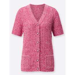 WITT Damen Ajourstrickjacke mit Taschen, aufgesetzt, rot-ecru-meliert, Gr&ouml;&szlig;e 38