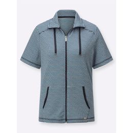 WITT Damen Shirtjacke mit K&auml;nguru-Taschen, marine-wei&szlig;-gemustert, Gr&ouml;&szlig;e 46