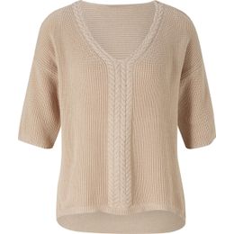 Heine Witt Damen Kurzarmpullover im Mix aus Rippen- und Zopfstrick, elfenbeinfarben, Gr&ouml;&szlig;e 48