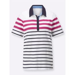 WITT Damen Poloshirt mit kontrastfarbigem Kragen, ecru-fuchsia-geringelt, Gr&ouml;&szlig;e 38