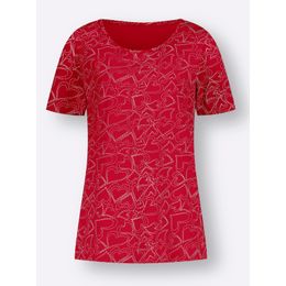 WITT Damen T-Shirt mit Herzchen-Dessin, erdbeere-bedruckt, Gr&ouml;&szlig;e 42