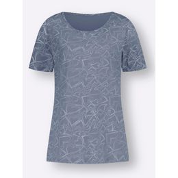 WITT Damen T-Shirt mit Herzchen-Dessin, taubenblau-bedruckt, Gr&ouml;&szlig;e 42