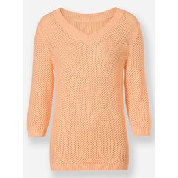 WITT Damen V-Ausschnitt-Pullover mit 3/4-&Auml;rmeln, apricot, Gr&ouml;&szlig;e 38