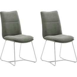 Stuhl MCA furniture "Hampton", grün (olive, edelstahl gebürstet), B:48cm H:94cm T:65cm, Stühle, Kufenstuhl Esszimmerstuhl, 2er Set, mit Griff, Belastbarkeit 120 Kg, Sitzhöhe ca. 49 cm