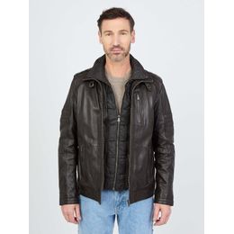 Bikerjacke JCC "63535", Herren, Gr. 48, braun (schwarz braun), Oberstoff: 100% Lammleder; Innenmaterial: 100% Polyester; Ärmelfutter: 100% Polyester, Jacken