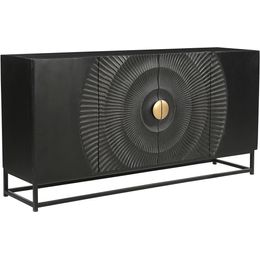 Sideboard Sit, gold (schwarz, gold), B:150cm H:75cm T:38cm, Massivholz, Metall, Sideboards, mit Schnitzmuster und goldfarbenem Griff