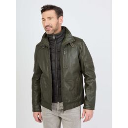 Bikerjacke JCC "63535", Herren, Gr. 48, grün, Oberstoff: 100% Lammleder; Innenmaterial: 100% Polyester; Ärmelfutter: 100% Polyester, Jacken