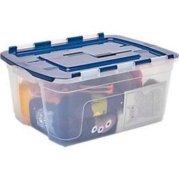 Aufbewahrungsbox Fellowes BANKERS BOX, Volumen 45 l, stapelbar, geteilter Scharnierdeckel, L 590 x B 430 x H 280 mm, Polypropylen, transparent-dunkelblau