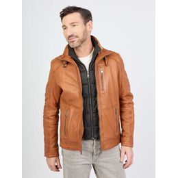Bikerjacke JCC "63535", Herren, Gr. 50, braun (cognac), Oberstoff: 100% Lammleder; Innenmaterial: 100% Polyester; &Auml;rmelfutter: 100% Polyester, Jacken