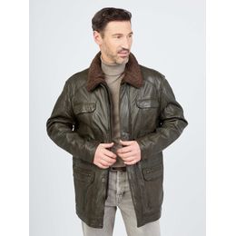 Ledermantel JCC "41607", Herren, Gr. 52, grün (olive), Obermaterial: 100% Leder Lamm; Futter: 100% Polyester; Wattierung: 100% Polyester; Pelzimitat: 100% Polyester, Mäntel
