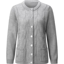 WITT Damen Strickjacke mit Zopfmuster, steingrau-meliert, Gr&ouml;&szlig;e 44