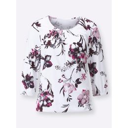 CR&Eacute;ATION L Damen 3/4-Arm-Shirt mit elastischen Abschl&uuml;ssen wei&szlig;-magenta-bedruckt Gr&ouml;&szlig;e 40