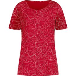 Damen T-Shirt mit Herzchen-Dessin erdbeere-bedruckt, Gr&ouml;&szlig;e 54