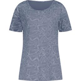 Damen T-Shirt mit Herzchen-Dessin taubenblau-bedruckt, Gr&ouml;&szlig;e 38