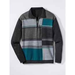 Herren Langarm-Pullover anthrazit-petrol, Gr&ouml;&szlig;e 56