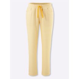 Damen 7/8-Hose in Schlupfform gelb-ecru-bedruckt, Gr&ouml;&szlig;e 40