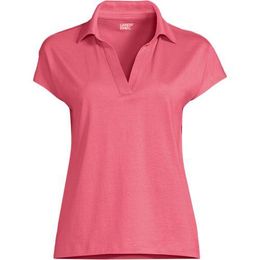 LANDS' END Supima-Poloshirt mit V-Ausschnitt, Damen,  Pink, Baumwolle, by Lands' End
