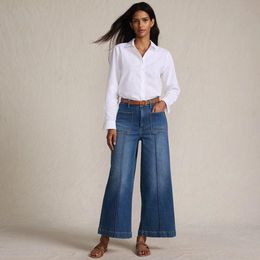 LANDS' END Recover Culotte-Jeans High Waist mit aufgesetzten Taschen, Damen,  Blau, Elasthan/Baumwoll-Mischung/Polyester-Mischung, by Lands' End