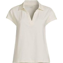 LANDS' END Supima-Poloshirt mit V-Ausschnitt, Damen,  Weiß, Baumwolle, by Lands' End