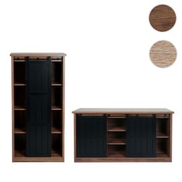 Mendler Wohnzimmerset aus Schrank und Sideboard HWC-K75, Schiebet&uuml;re Stauf&auml;cher, Holz-Optik Industrial Metal 97158+97159+97164+97165