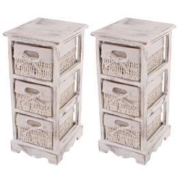 Mendler 2er-Set Regal Kommode mit 3 Korbschubladen 58x25x28cm, Shabby-Look, Vintage ~ Variantenangebot 30436